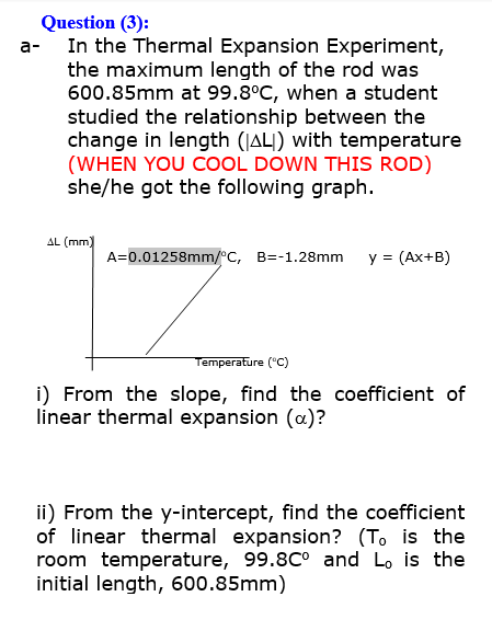 Solved a- Question (3): In the Thermal Expansion Experiment, | Chegg.com