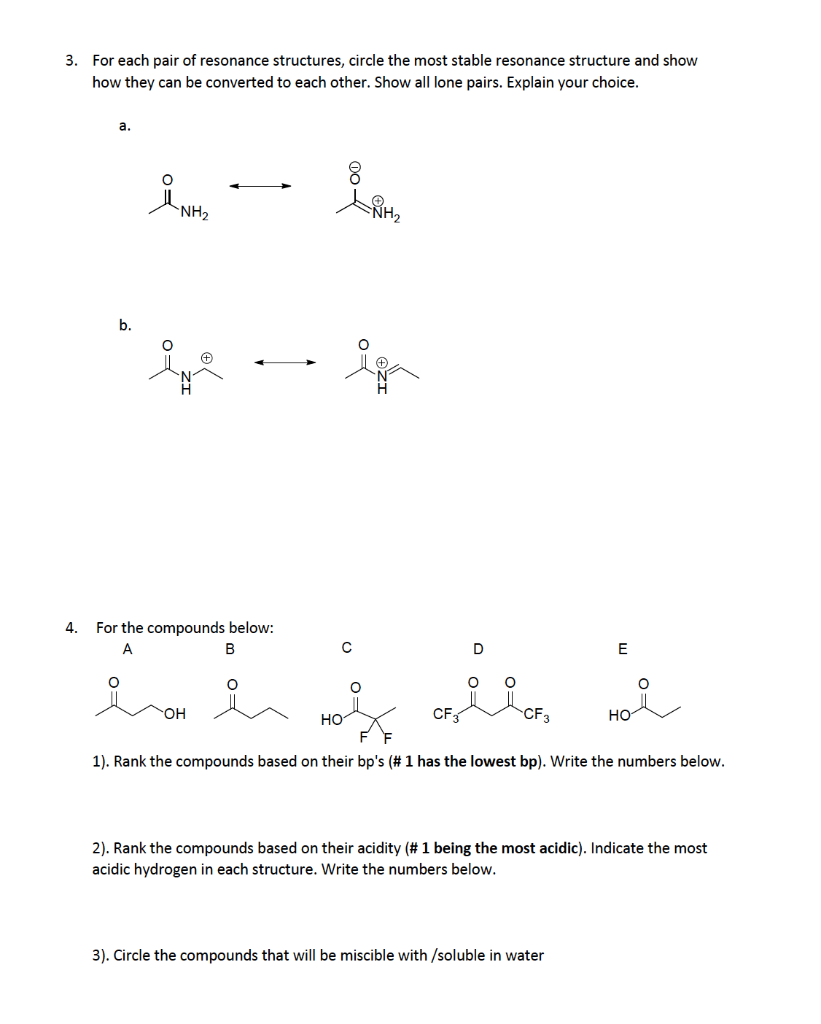 Solved 3. For each pair of resonance structures, circle the | Chegg.com
