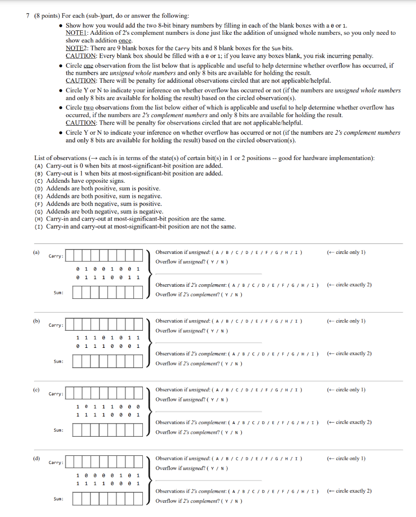 Solved 7 (8 points) For each (sub-)part, do or answer the | Chegg.com