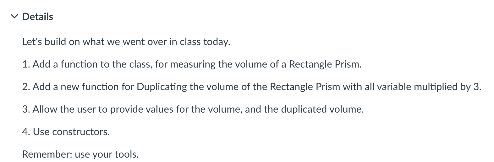Solved v Details Let's build on what we went over in class | Chegg.com