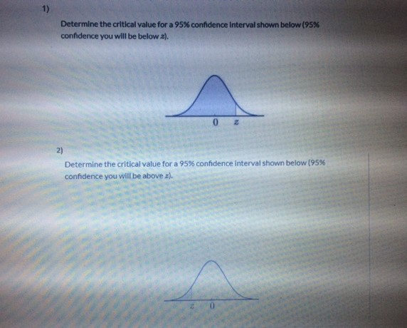 Solved 1) Determine the critical value for a 95% confidence | Chegg.com