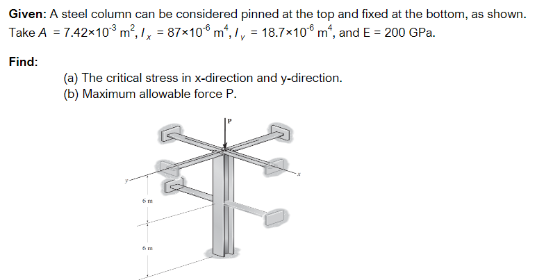 Solved Given: A steel column can be considered pinned at the | Chegg.com