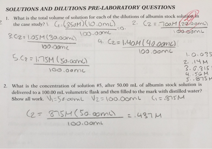 SOLUTIONS AND DILUTIONS PRE-LABORATORY QUESTIONS What | Chegg.com