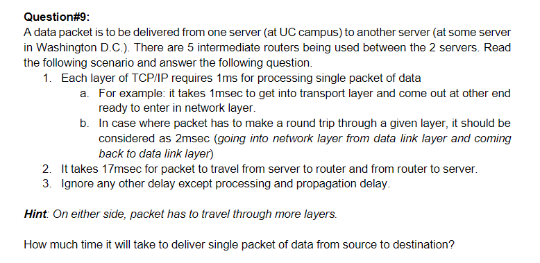 Question#9: A data packet is to be delivered from one | Chegg.com