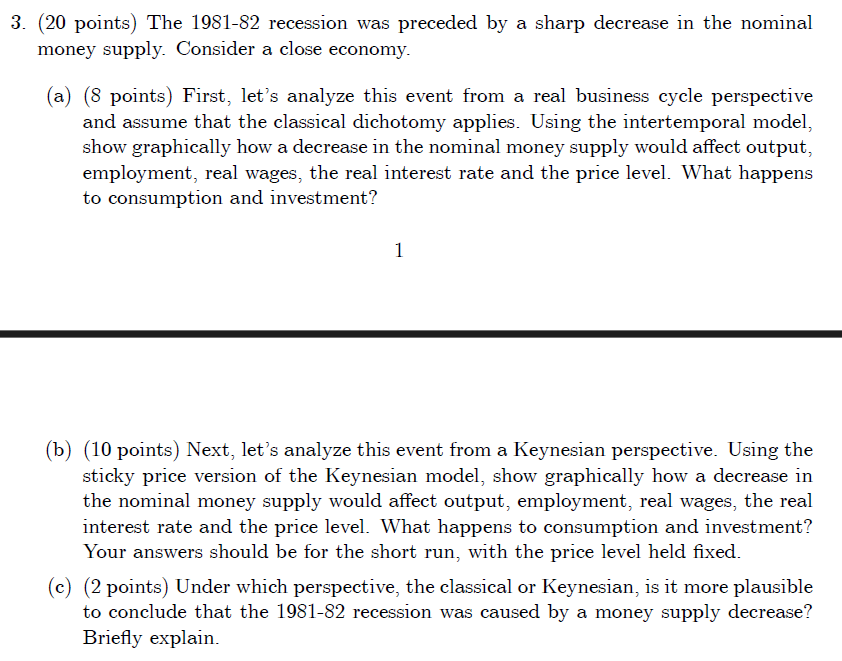 Solved (20 ﻿points) ﻿The 1981-82 ﻿recession was preceded by | Chegg.com