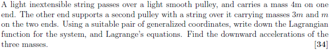 Solved A light inextensible string passes over a light | Chegg.com