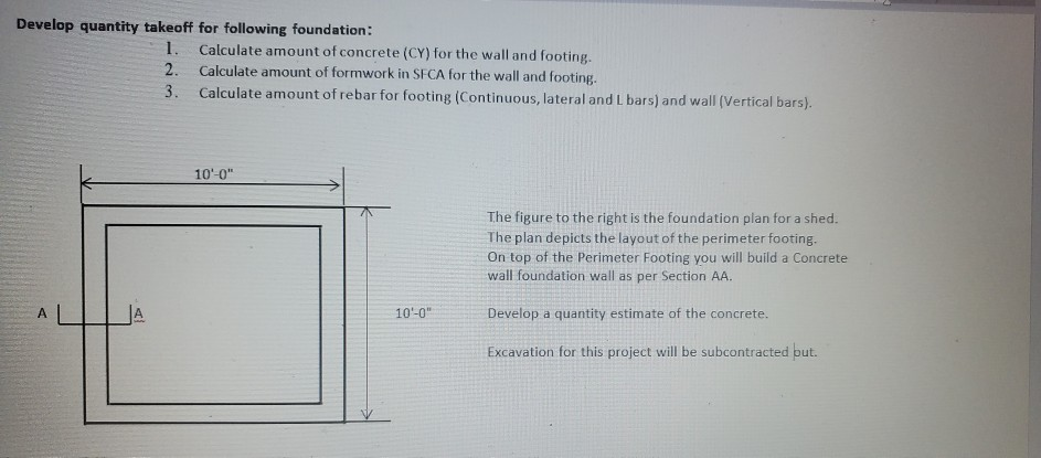 Solved Develop quantity takeoff for following foundation: 1. | Chegg.com