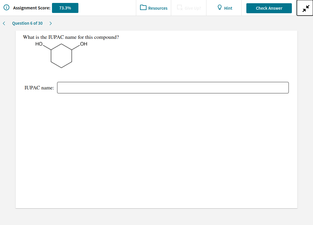 Solved Assignment Score: 73.3% Resources Give Up Hint Check | Chegg.com