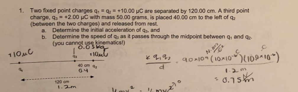 Solved Two fixed point charges q1=q2= +10 micro coulombs are | Chegg.com