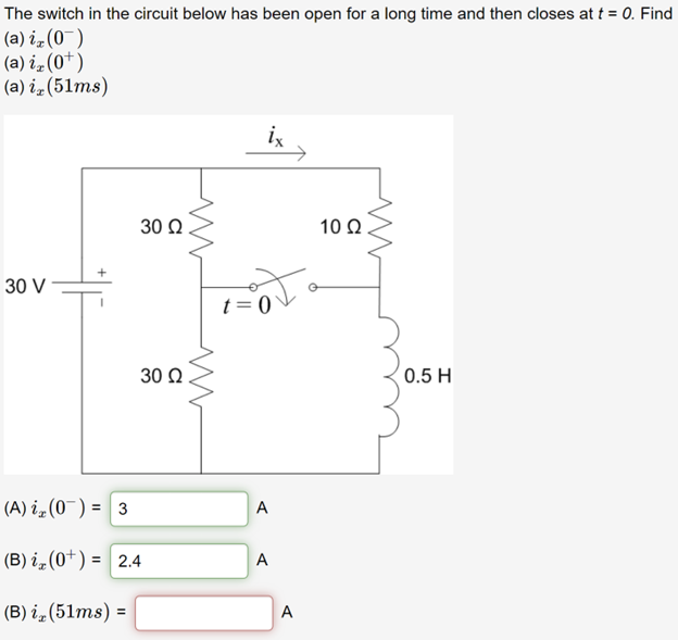 Solved The switch in ﻿the circuit below has been open for a | Chegg.com