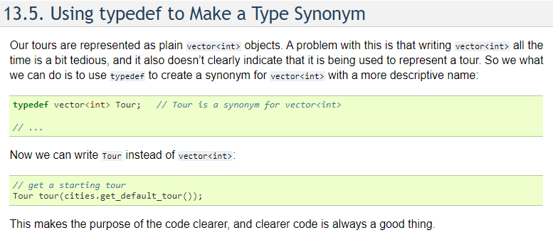 Solved 13.5. Using typedef to Make a Type Synonym Our tours | Chegg.com