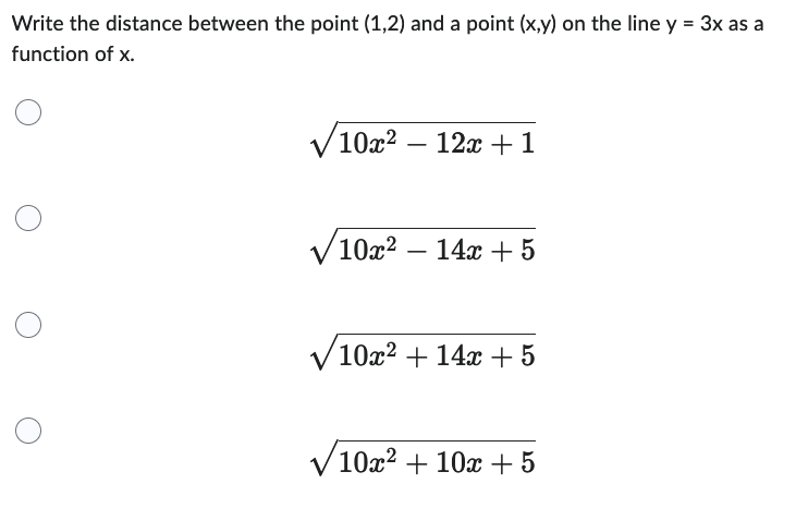 Solved Write the distance between the point (1,2) and a | Chegg.com