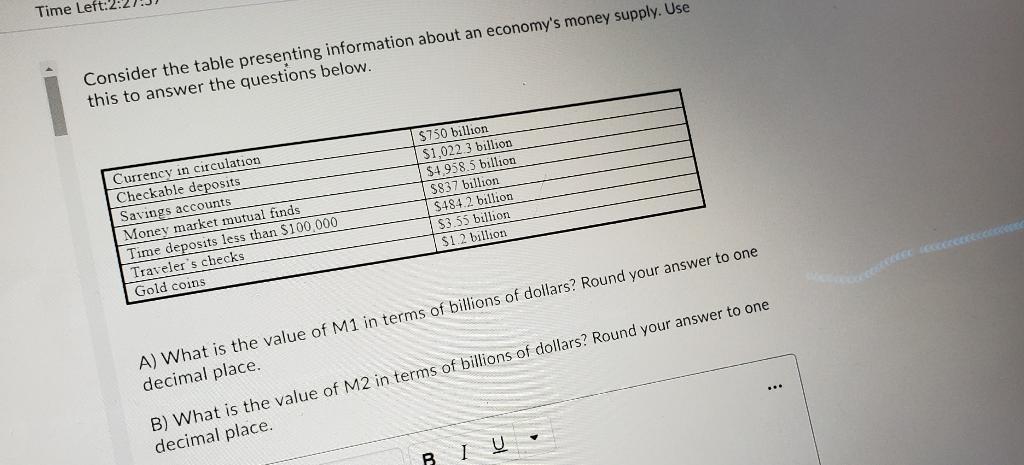 Solved Time Left:2 Consider the table presenting information | Chegg.com