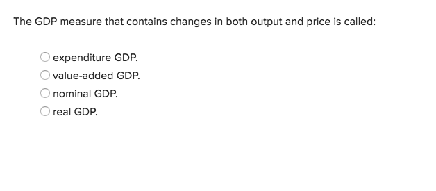 Solved The GDP measure that contains changes in both output | Chegg.com
