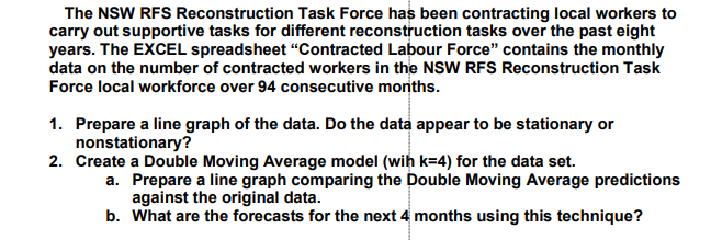 Solved The NSW RFS Reconstruction Task Force has been | Chegg.com