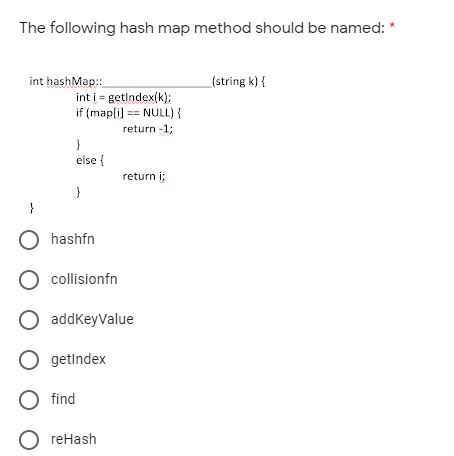 Solved The following hash map method should be named: | Chegg.com