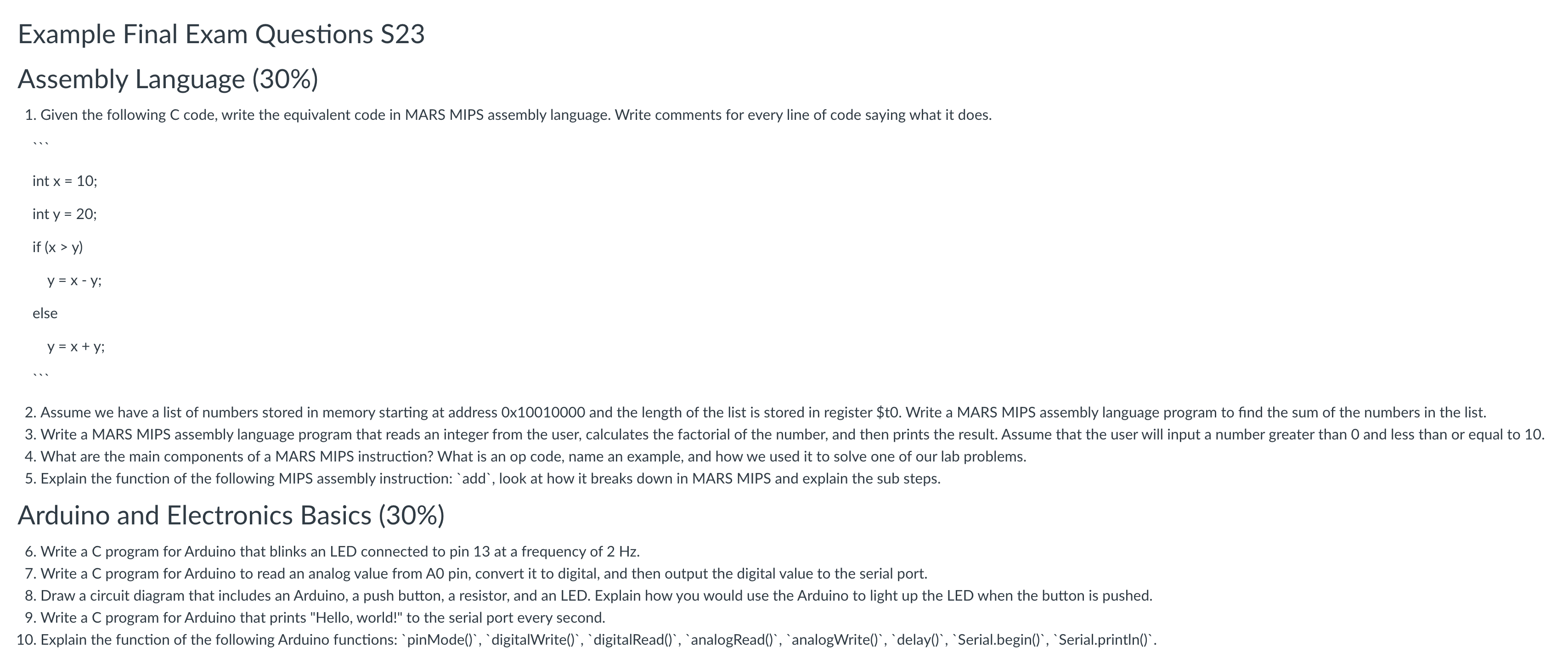 Solved Example Final Exam Questions S23 Assembly Language | Chegg.com