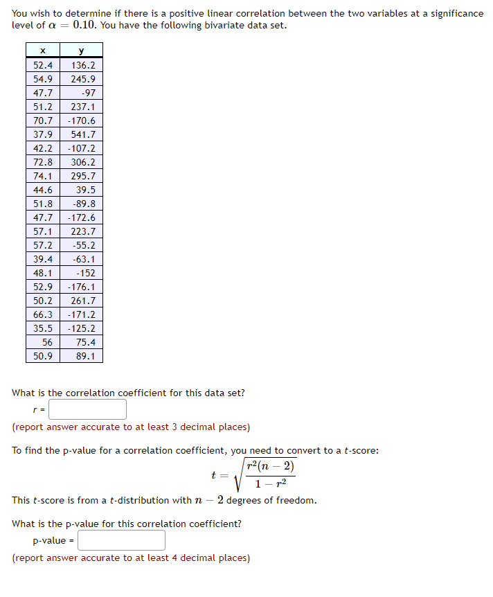 Solved You wish to determine if there is a positive linear | Chegg.com