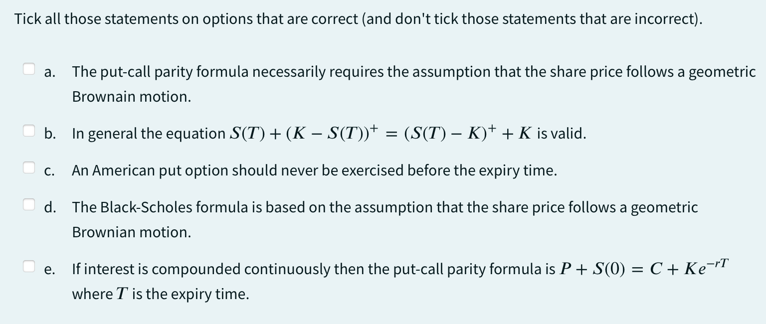 Solved Tick all those statements on options that are correct | Chegg.com