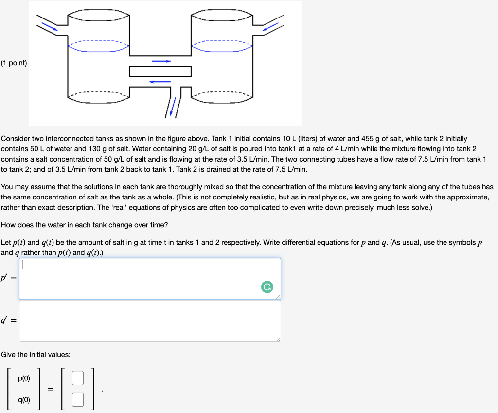 Solved (1 point) Consider two interconnected tanks as shown | Chegg.com