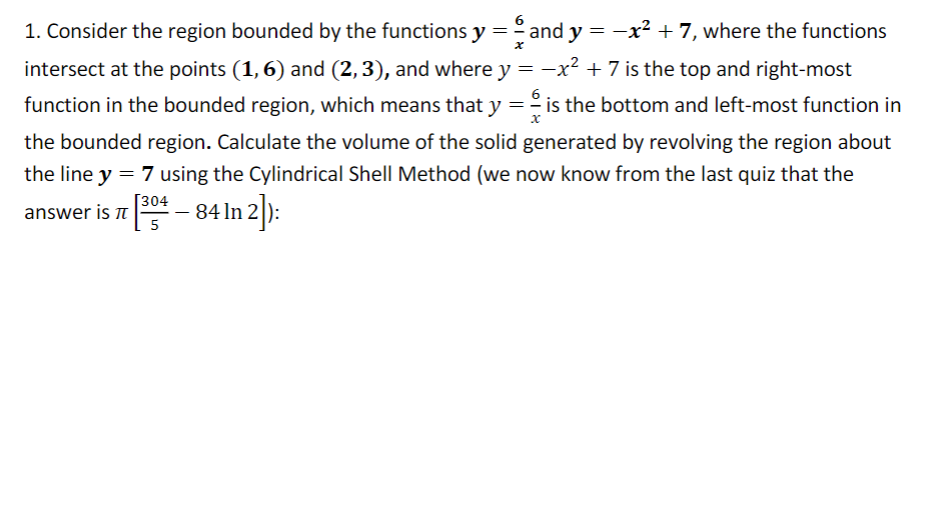 Solved 1. Consider the region bounded by the functions y=x6 | Chegg.com