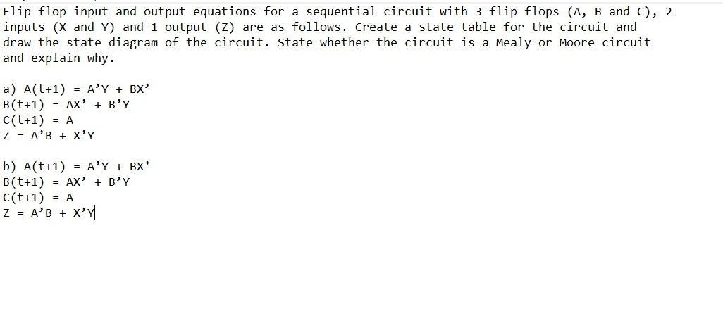 Solved Flip flop input and output equations for a sequential | Chegg.com