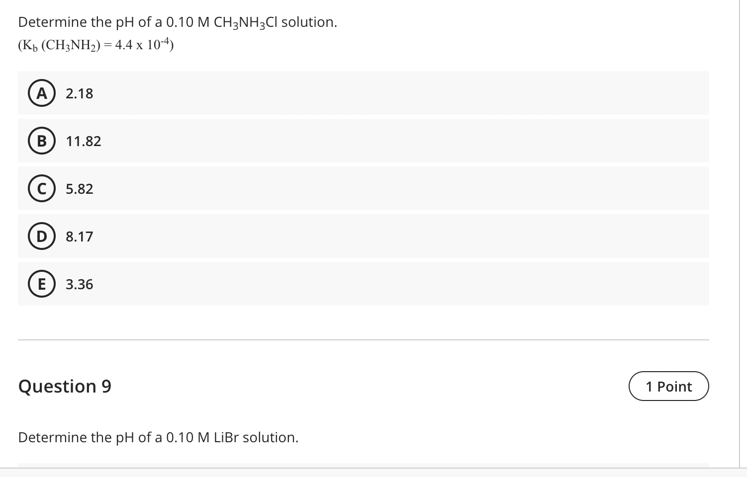 Solved Determine the pH of a 0.10MCH3NH3Cl solution. | Chegg.com