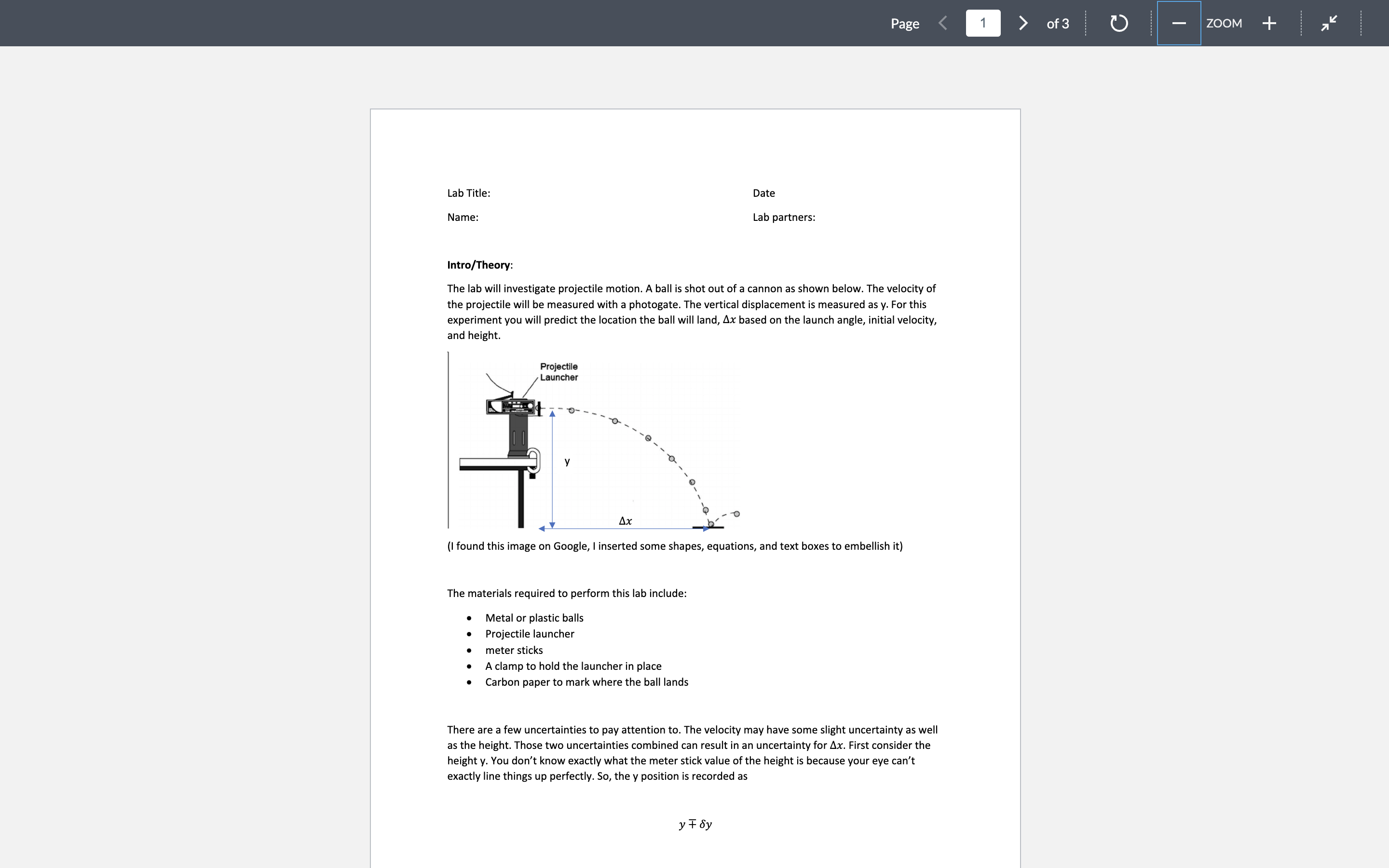 Intro/Theory: The lab will investigate projectile | Chegg.com