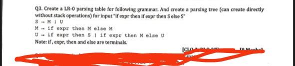 Solved Q3. Create a LR-0 parsing table for following | Chegg.com