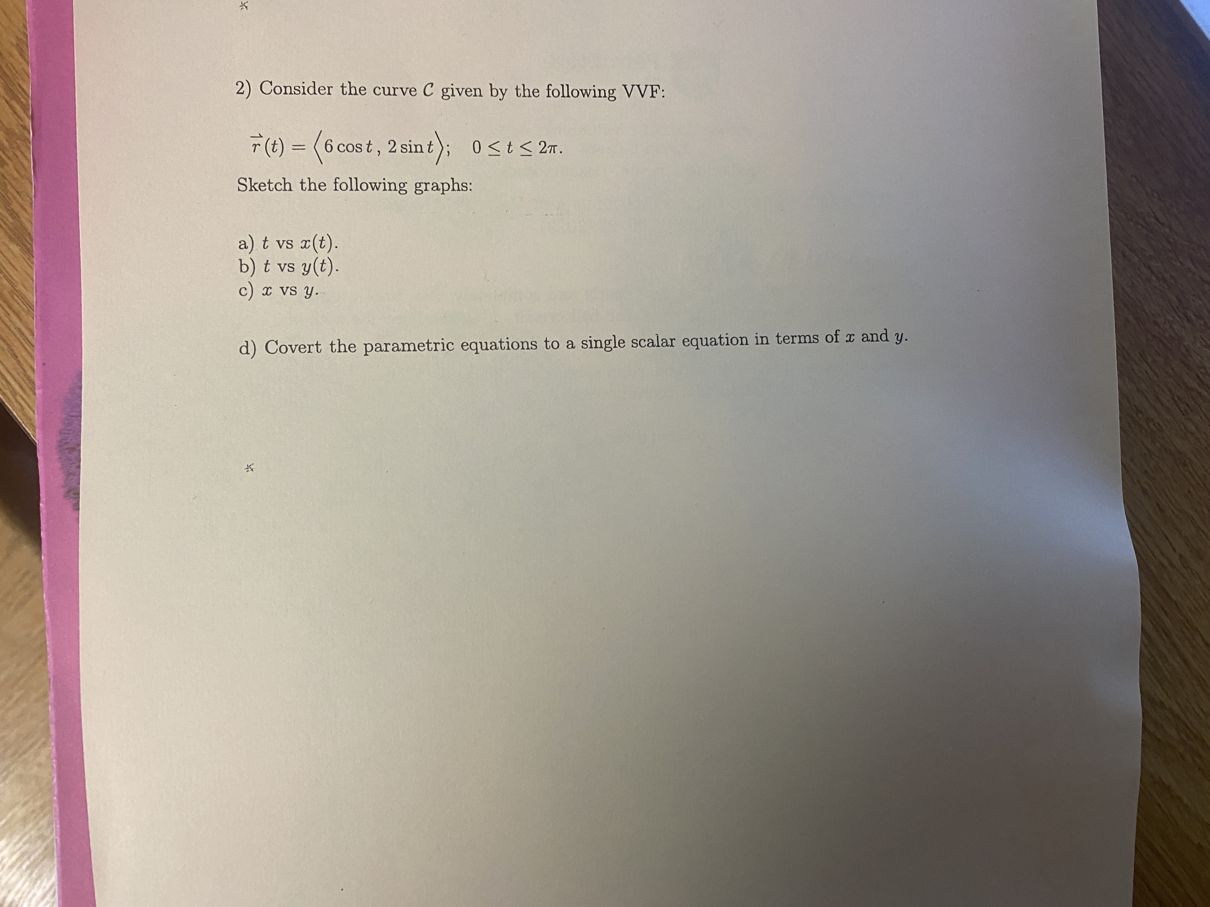 Solved 2) Consider the curve C given by the following VVF: | Chegg.com