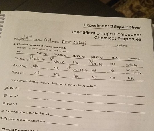 Solved Experiment 2 Report Sheet Identification of a | Chegg.com Solved Experiment 2 Report Sheet Identification of a | Chegg.com
