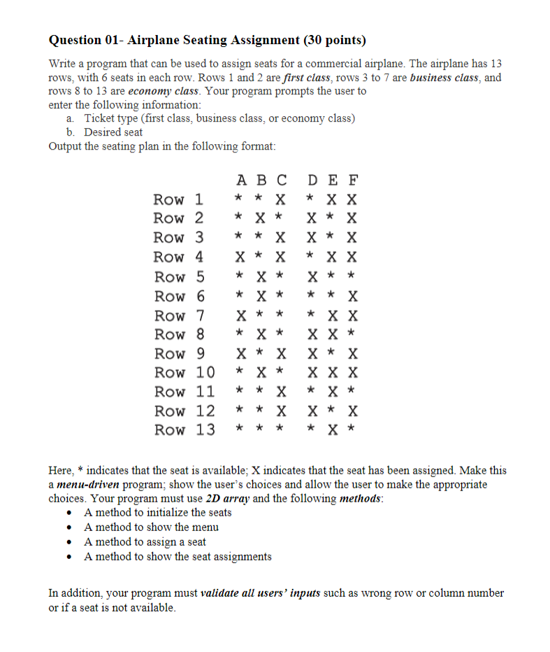 Question 01- Airplane Seating Assignment (30 points) | Chegg.com
