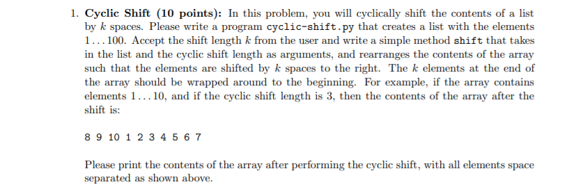 Solved 1. Cyclic Shift (10 points): In this problem, you | Chegg.com