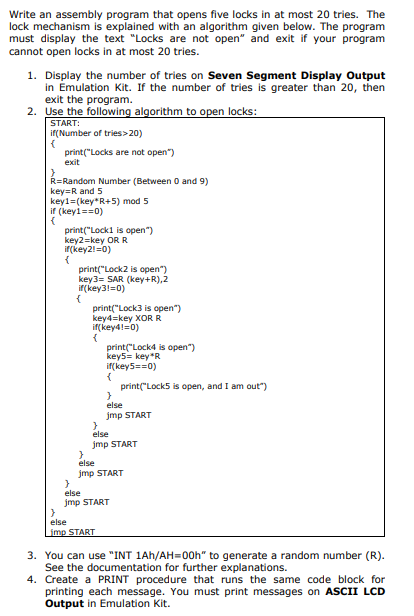 exit Write an assembly program that opens five locks | Chegg.com