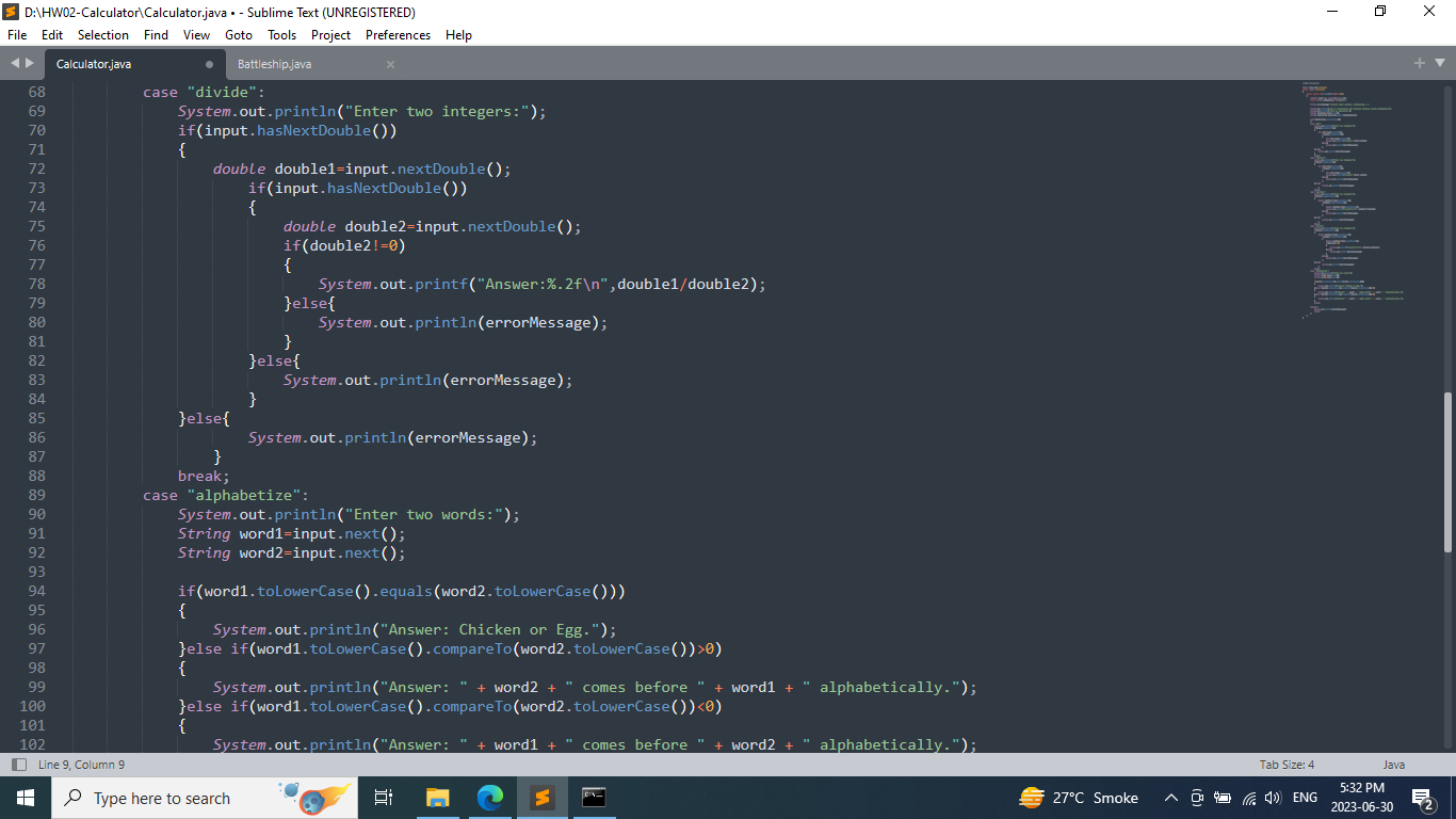 Solved D:\HW02-Calculator\Calculator.java - - Sublime Text | Chegg.com
