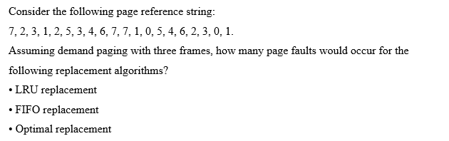 Consider the following page reference string: | Chegg.com