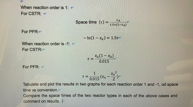 Solved When reaction order is 1: + For CSTR: XA Space time | Chegg.com
