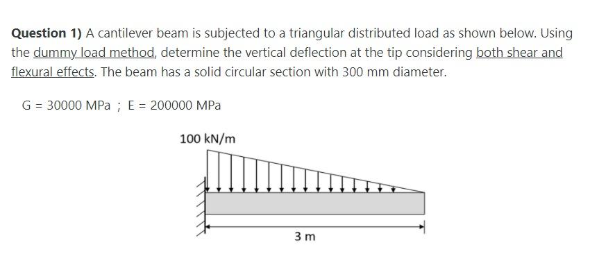Solved Question 1) A cantilever beam is subjected to a | Chegg.com