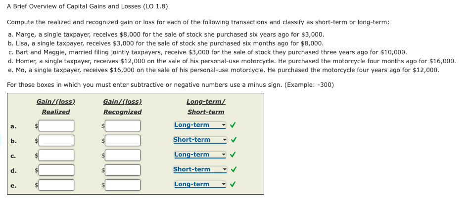 Solved A Brief Overview of Capital Gains and Losses (LO 1.8) | Chegg.com