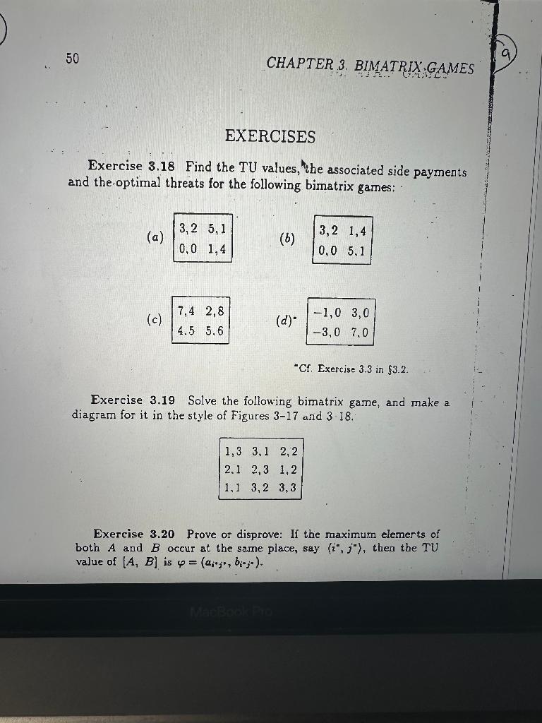 Exercise 3.18 Find the TU values, the associated side | Chegg.com