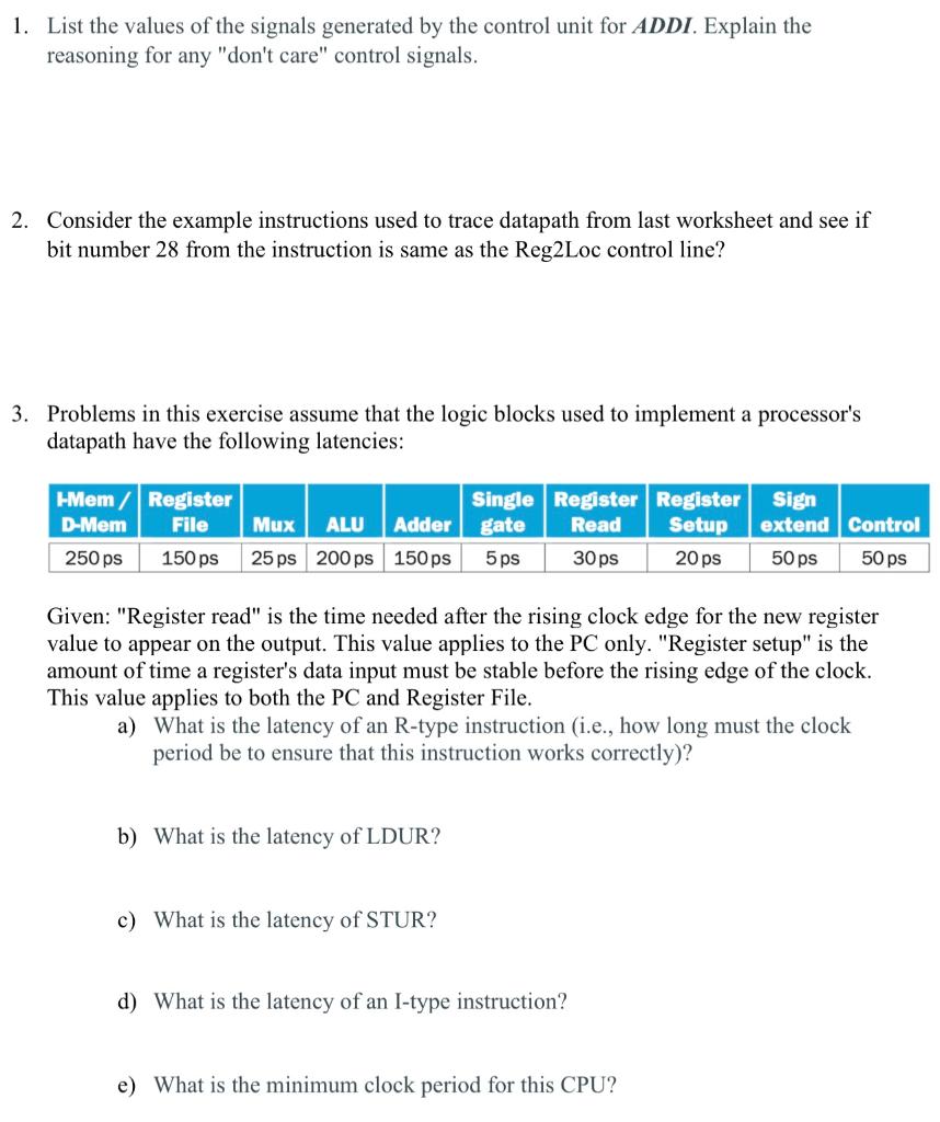 Solved 1. List the values of the signals generated by the | Chegg.com