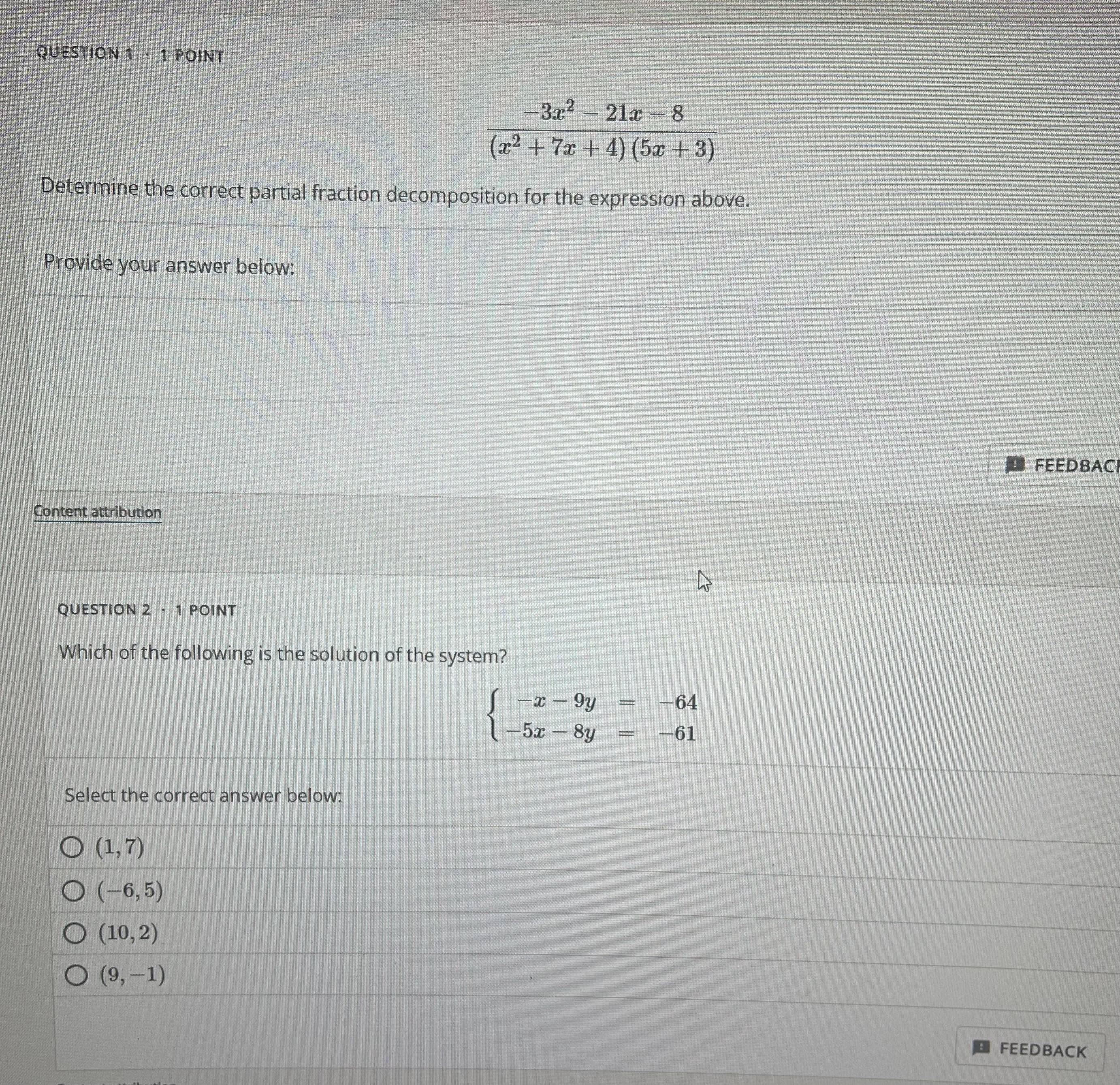 Solved QUESTION 1 * 1 POINT \\[ \\frac{-3 x^{2}-21 | Chegg.com