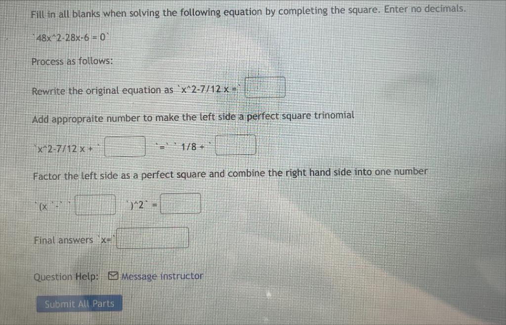 Solved Fill in all blanks when solving the following | Chegg.com
