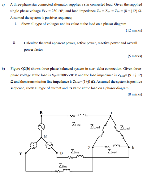 Solved a) A three-phase star connected alternator supplies a | Chegg.com