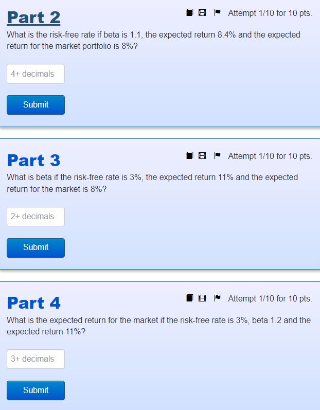 Solved Use the expected return-beta equation from the | Chegg.com