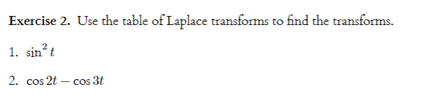Solved Exercise 2. Use the table of Laplace transforms to | Chegg.com