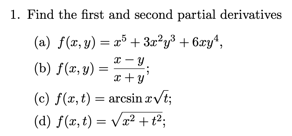 Solved 1. Find the first and second partial derivatives (a) | Chegg.com