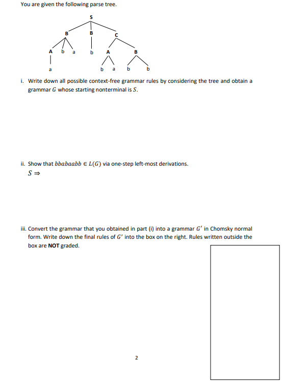 Solved You are given the following parse tree. i. Write down | Chegg.com