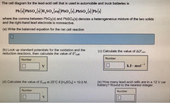 Solved The cell diagram for the lead-acid cell that is used | Chegg.com