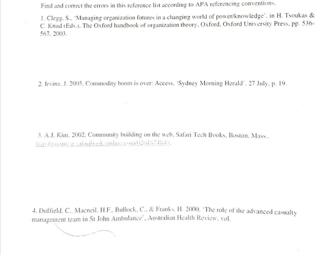 Find and correct the errors in this reference list | Chegg.com